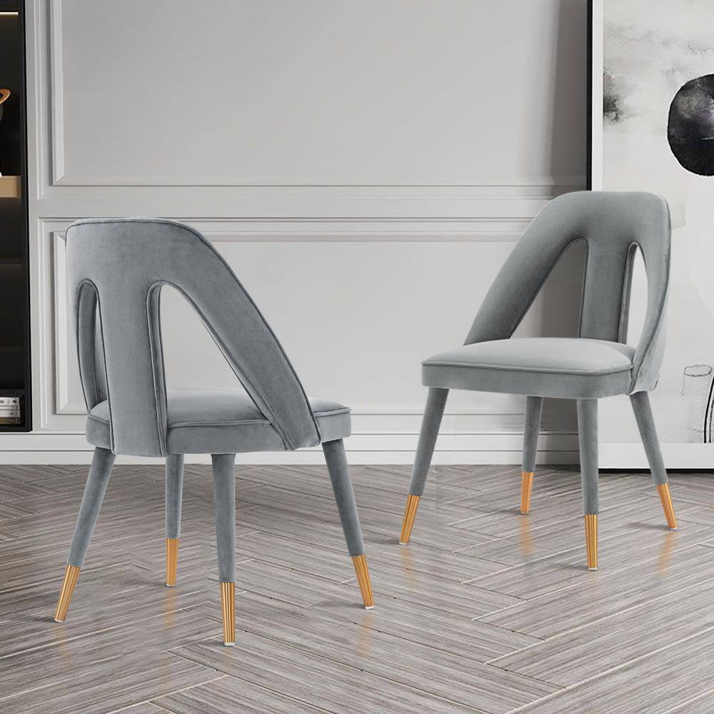 Manhattan Comfort Neda Grey Modern Velvet Upholstered Dining Chair (Set ...