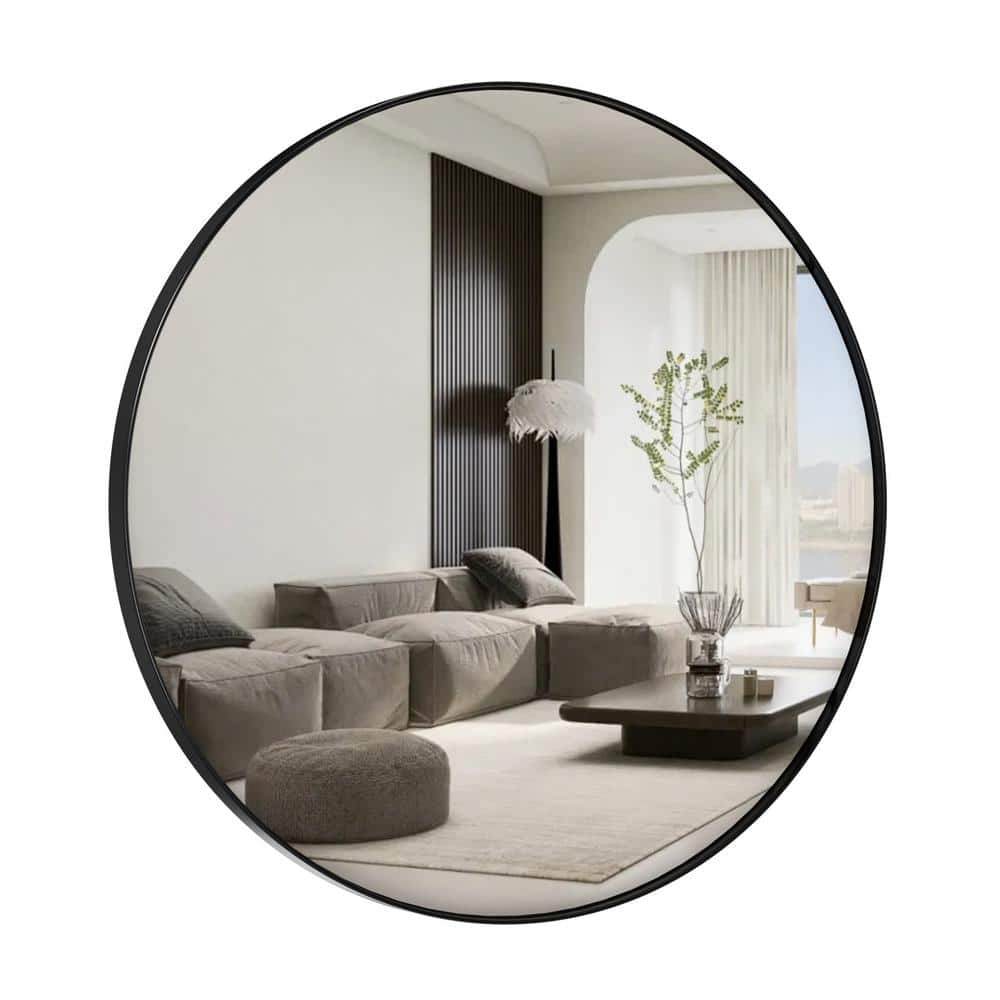 PRIMEPLUS 24 in. W x 24 in. H Medium Round Mirror Metal Framed Mounted ...
