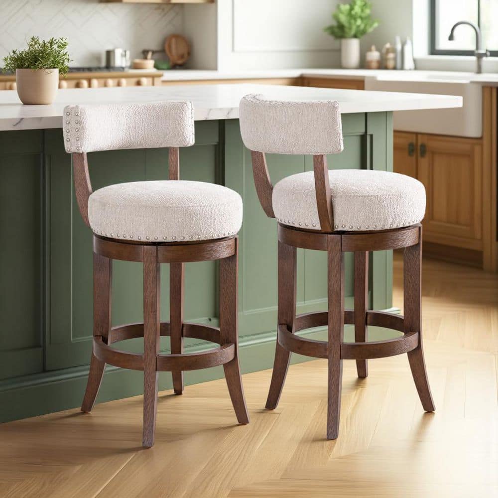 Armen Living Mystic 26 in. Ancient Stone/Brown Oak Low Back Rubberwood ...