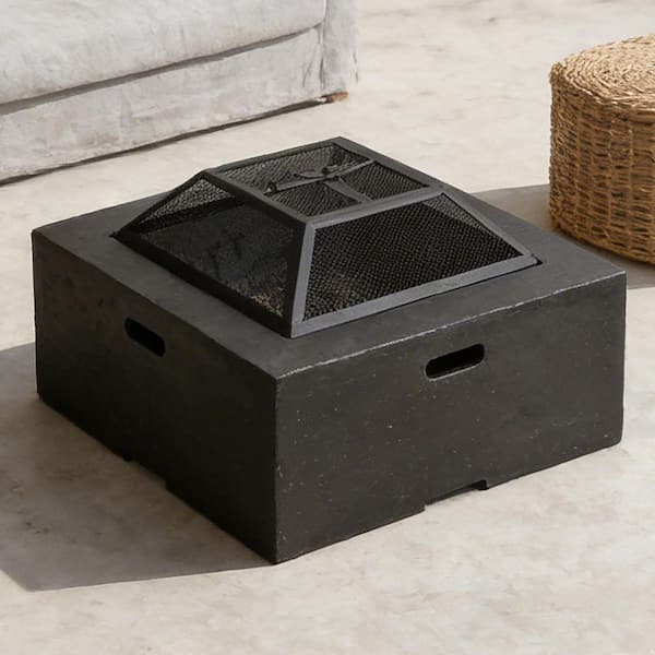 Coporesell 29 in. Dark Gray Square Wood Outdoor Fire Pit CLBCFP29DGR ...