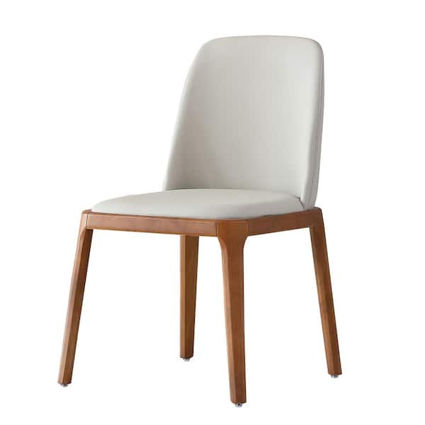 Clihome Modern Gray PU Leather Dining Chairs with Dining Wooden Legs ...