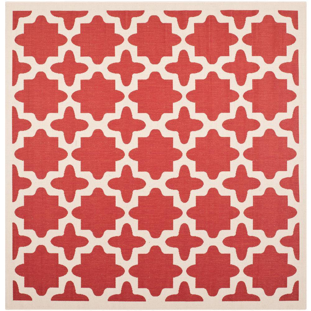 SAFAVIEH Courtyard Red/Bone 4 ft. x 4 ft. Square Geometric Indoor ...