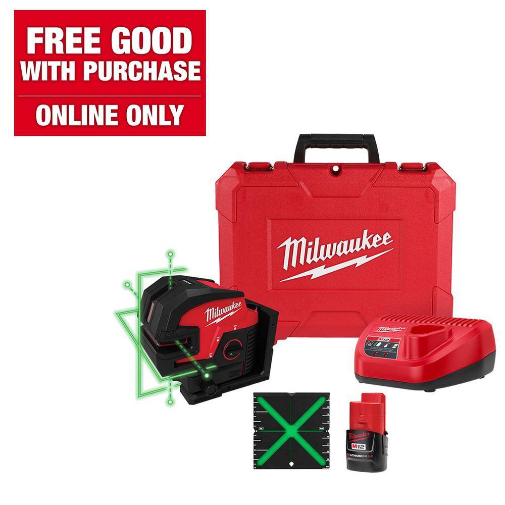 Milwaukee M12 12-Volt Lithium-Ion Cordless Green Cross Line and 4 ...