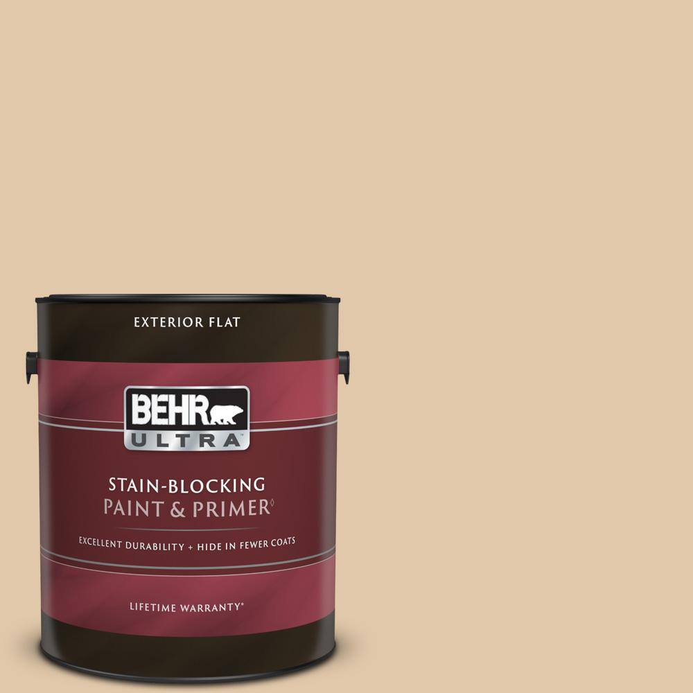 BEHR ULTRA 1 gal. #MQ2-8 Irish Cream Flat Exterior Paint & Primer ...