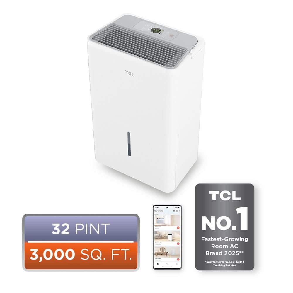 TCL 32 pt. 3,000 sq. ft. with Bucket Smart Dehumidifier in White ...