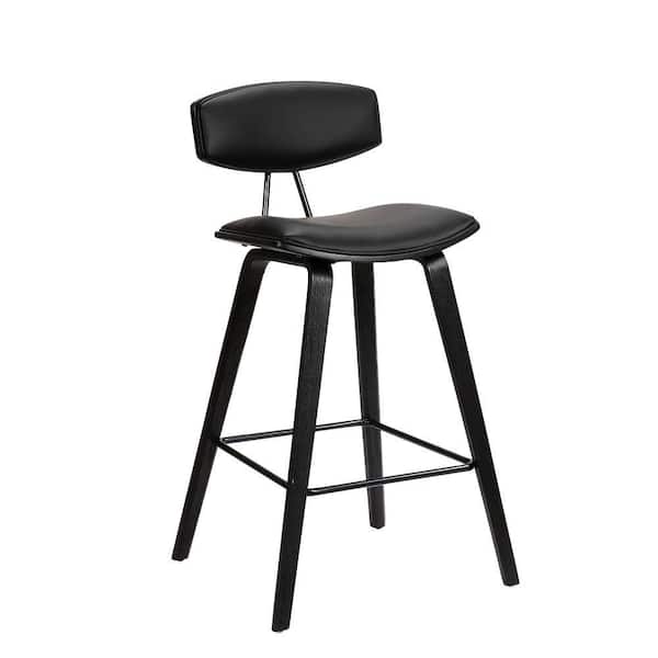 Benjara 29.5 in. Black Low Back Wooden Frame Bar Stool with Leather ...
