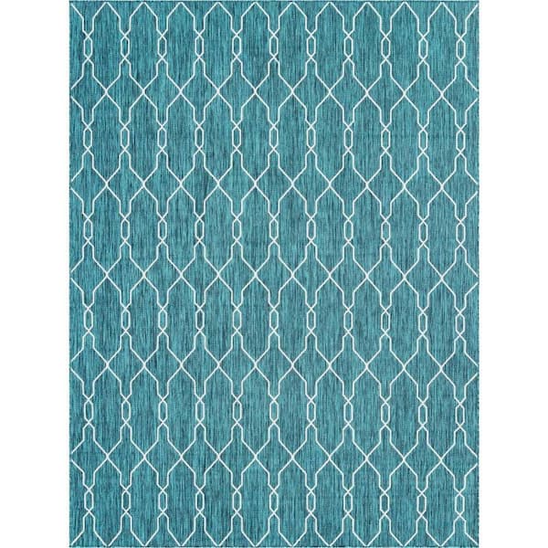 Unique Loom Outdoor Trellis Links Trellis Teal 9 ft. x 12 ft. Area Rug ...