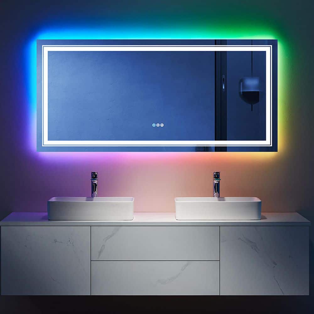 INSTER Iridescent 60 in. W x 28 in. H Rectangular Frameless RGB LED ...