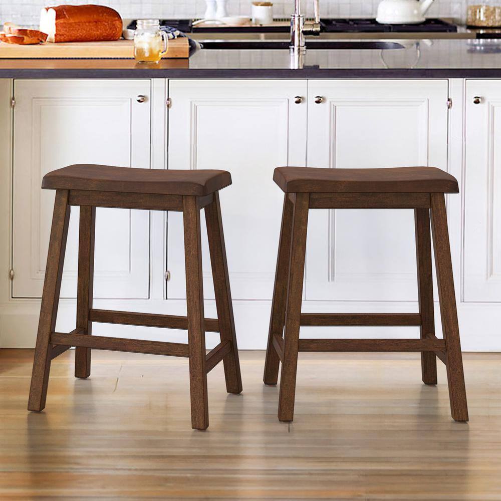 cozyman Aurelia 24 in. Dark Walnut Wood Backless Saddle Counter Stool ...