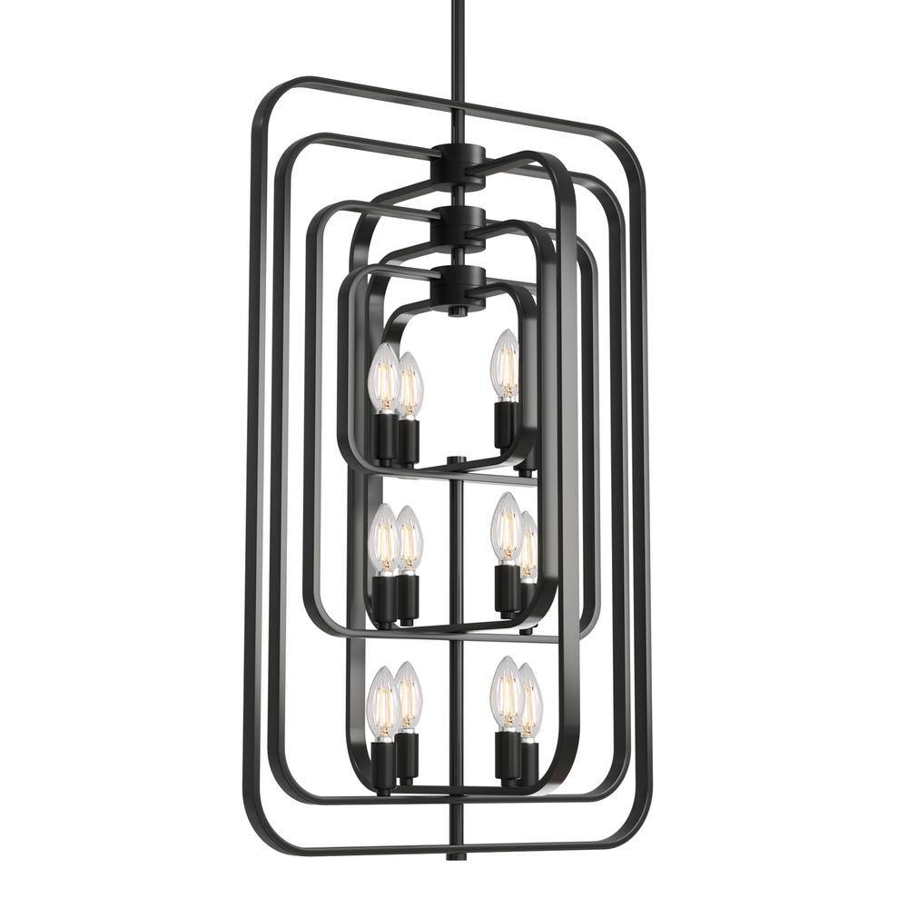 Magic Home 3-Tier 12-Light Modern Black Geometric Chandelier Light ...