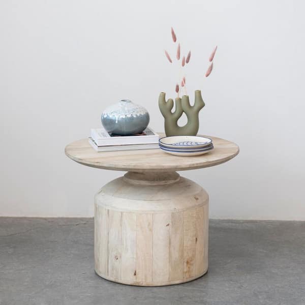 Storied Home 23.75 in. Bleached Finish Round Wood End Table DF7002 ...