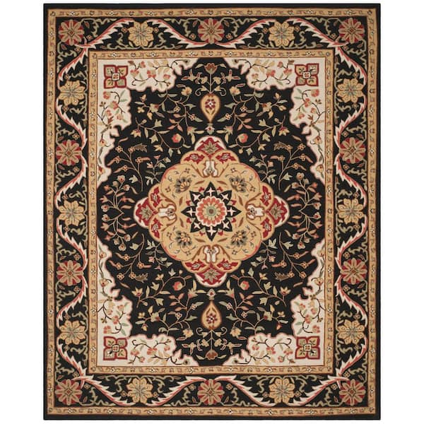 SAFAVIEH Easy Care Black/Cream 8 ft. x 10 ft. Border Area Rug EZC757E-8 ...