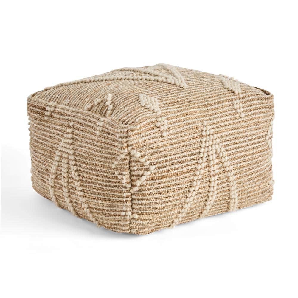 Noble House Delans Natural and Ivory Square Ottoman Pouf 68157 - The ...