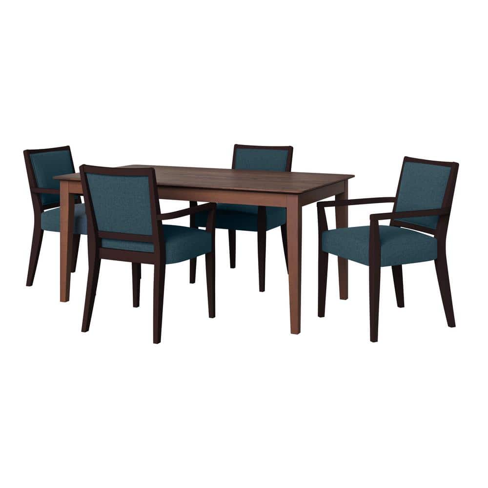 Handy Living Anya 5-Piece Smart Top Walnut Dining Table & Upholstered ...