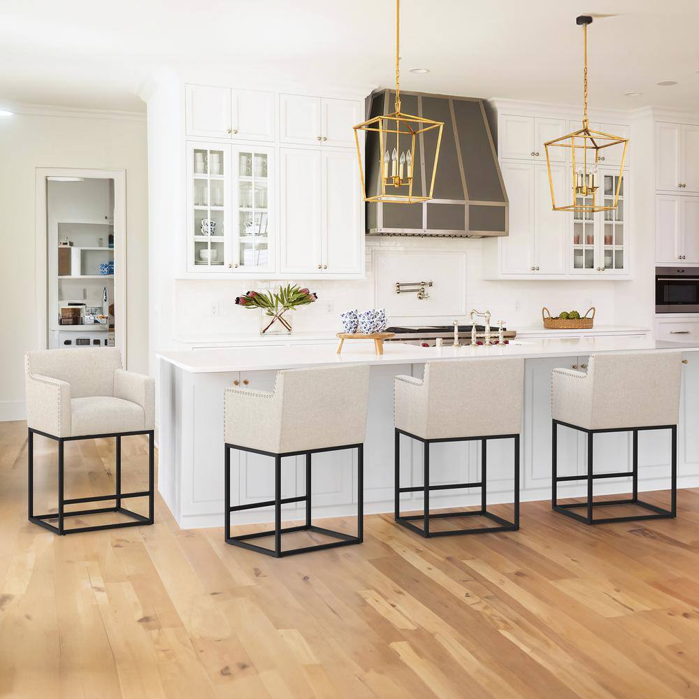 LUE BONA Hampton 26 in. Linen Modern Linen Upholstered Bar Stool Square ...