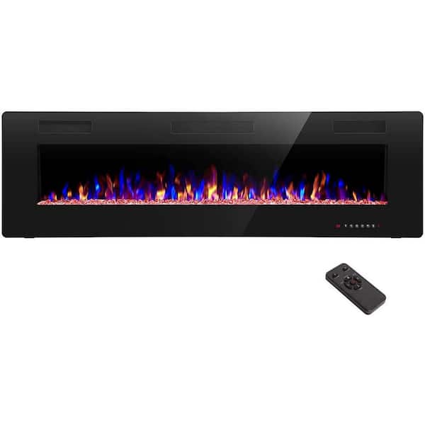 68 in. Recessed and Wall Mounted Electric Fireplace in Black with ...