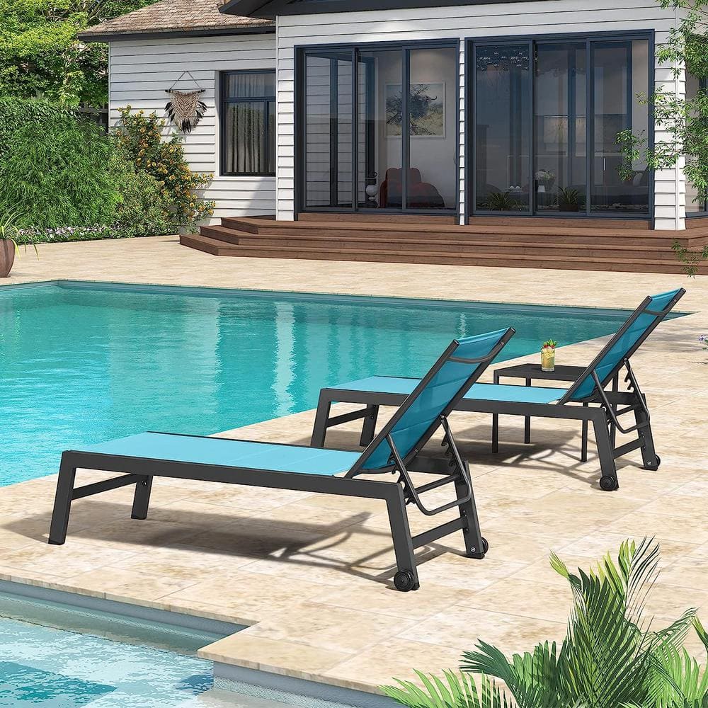 PURPLE LEAF Aluminum Outdoor Patio Metal Chaise Lounge with Wheels and ...