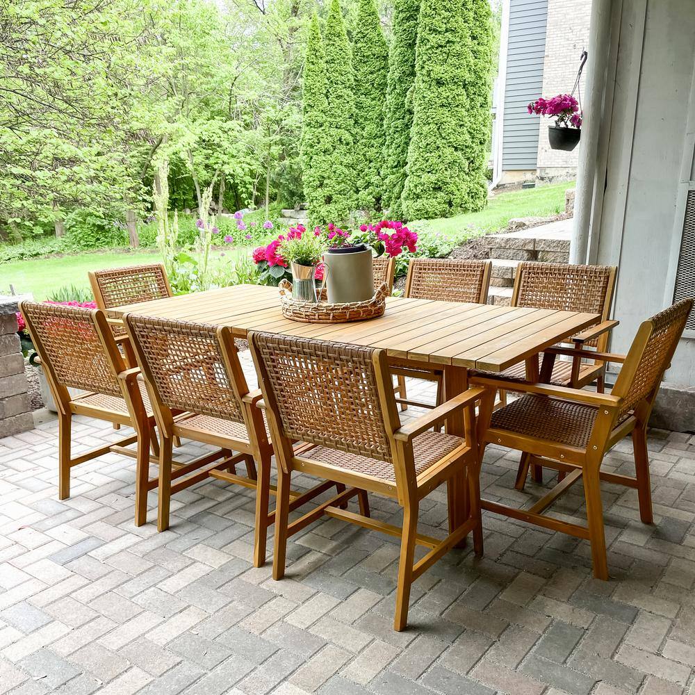 PHI VILLA Brown 9-Piece Outdoor Patio Dining Set With Acacia ...