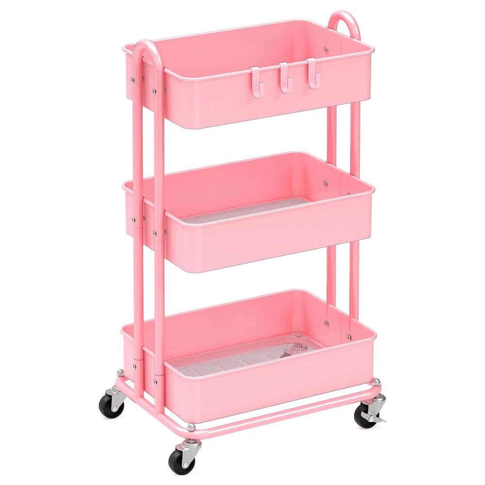 3-Tier Metal -Wheeled Utility Cart in Pink ZCart014 - The Home Depot