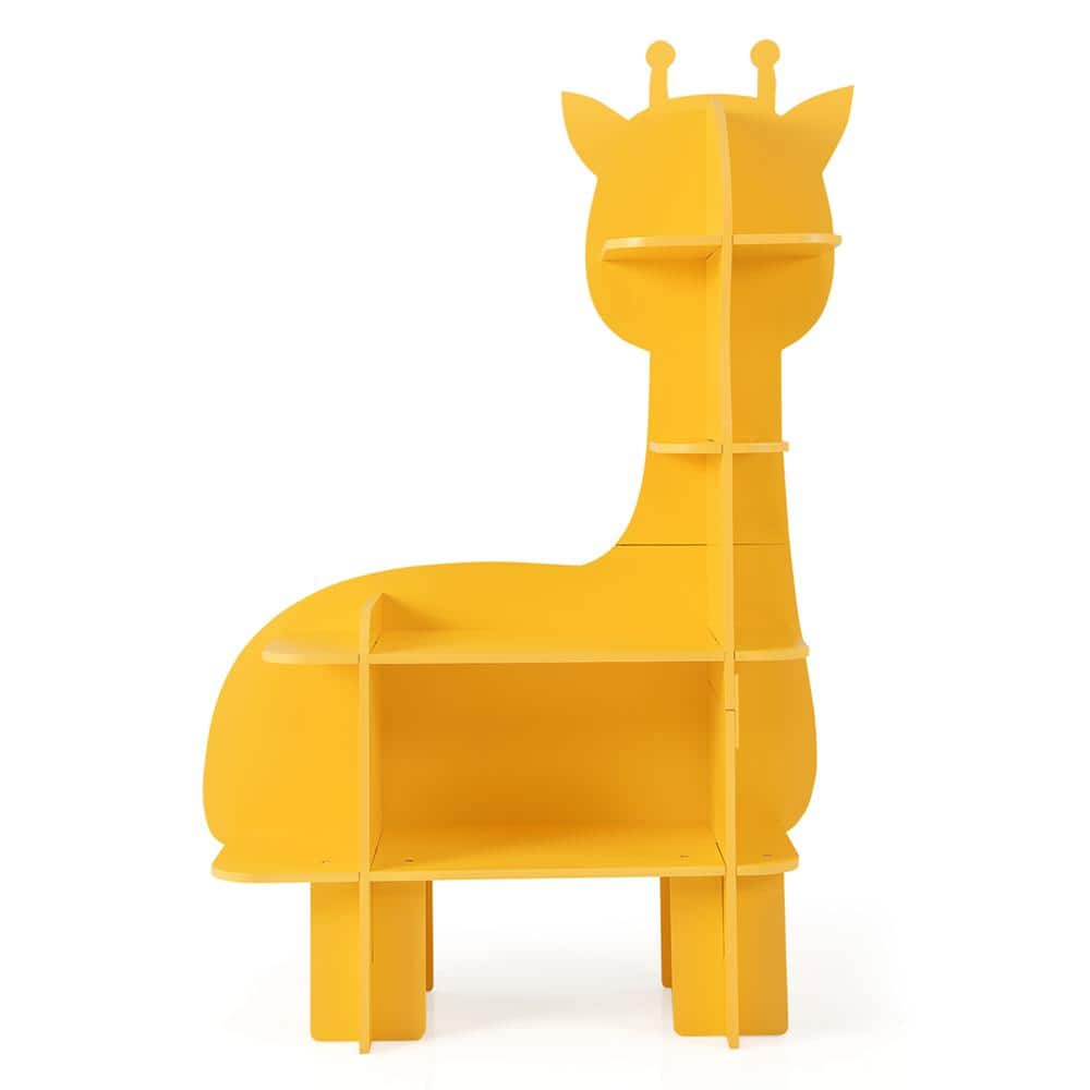 Costway 30 in. Wide Yellow 4 Shelves Giraffe Bookcase for Kids ...