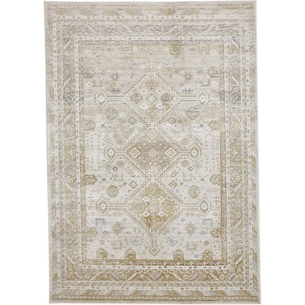 HomeRoots 4 ft. x 6 ft. Gold and Ivory Floral Area Rug 2000512977 - The ...