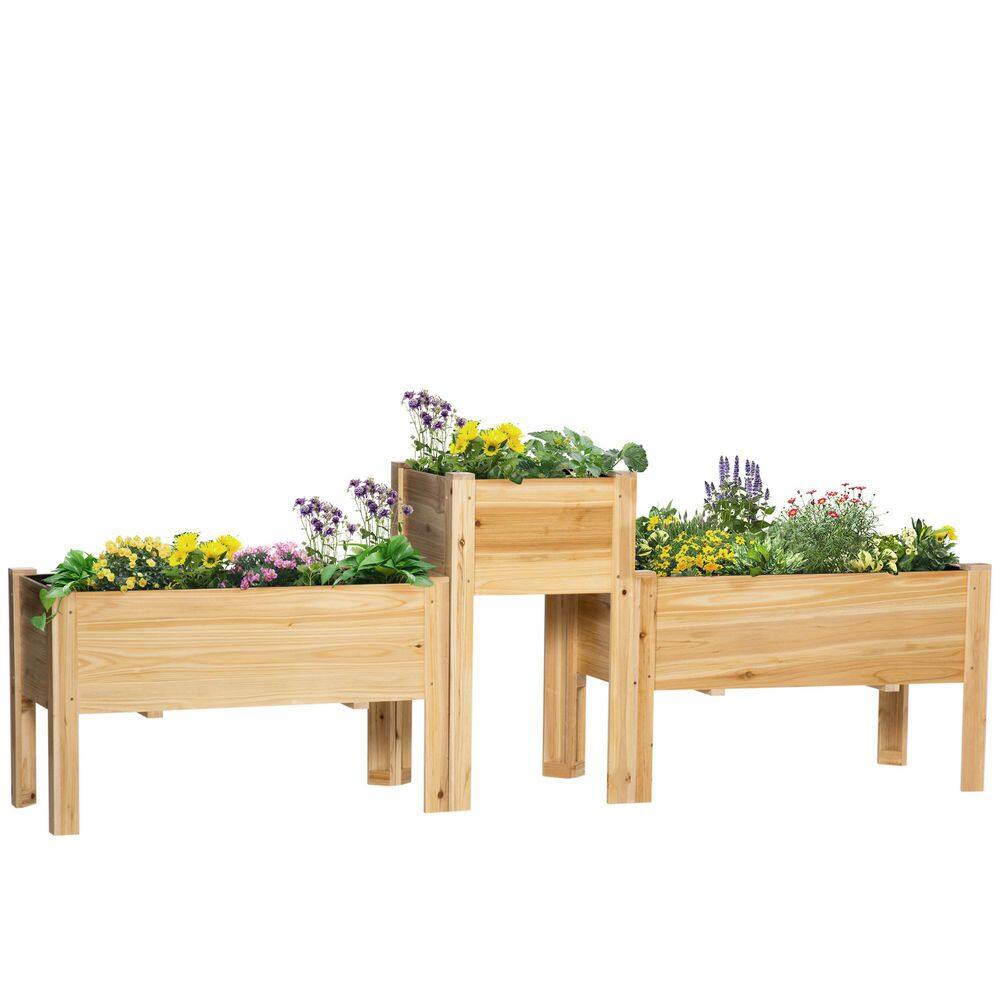 39 in. x 20 in. x 24 in. Natural Wooden Elevated Planter Box with Legs ...