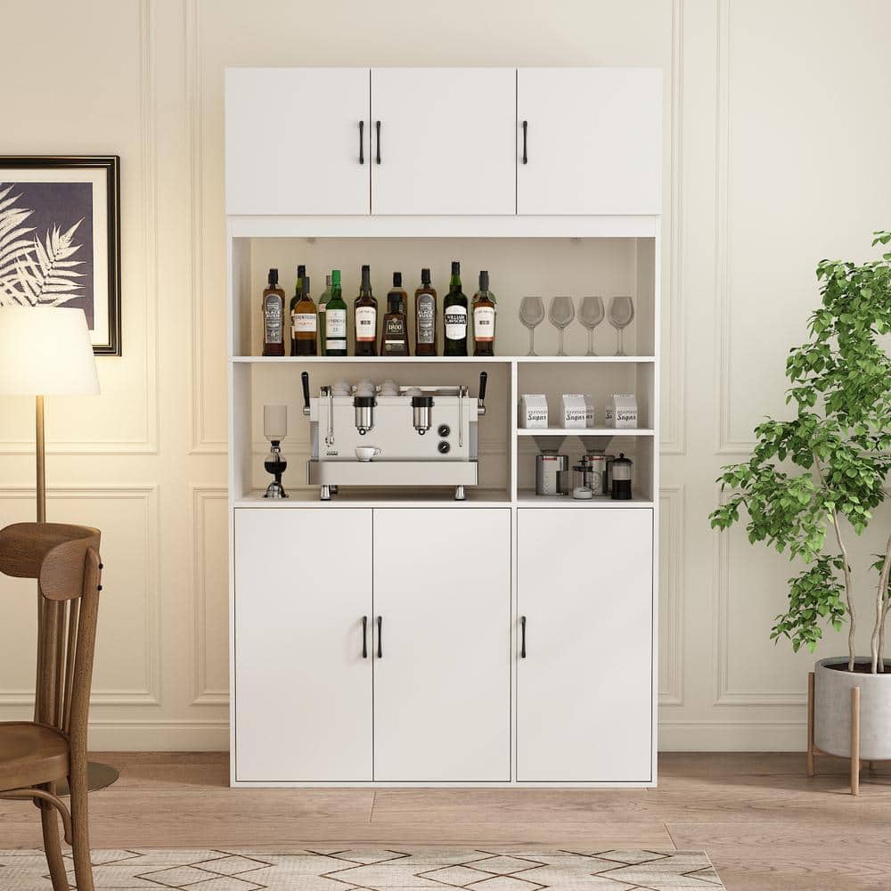 FUFU&GAGA White Wooden Food Pantry, Sideboard, Wine Cabinet, Storage ...