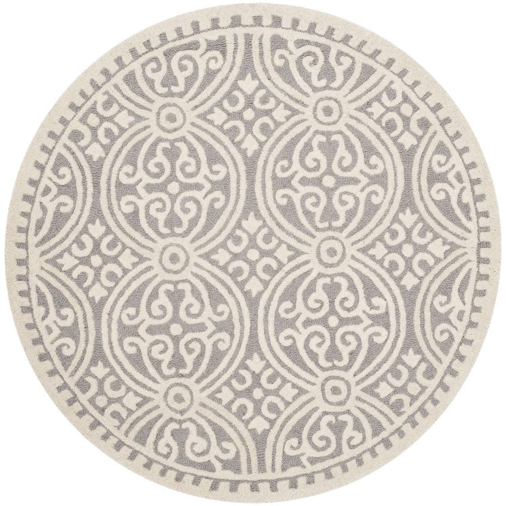 SAFAVIEH Cambridge Silver/Ivory 4 ft. x 4 ft. Round Medallion Geometric ...