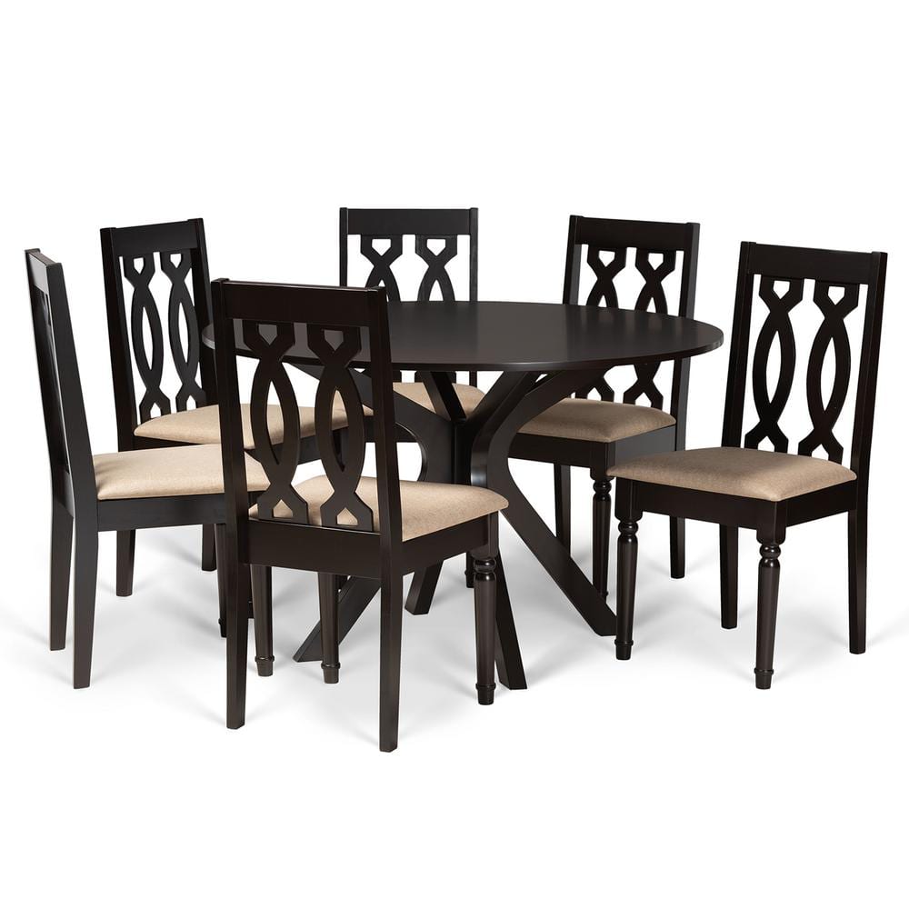 Baxton Studio Callie 7-Piece Sand and Dark Brown Dining Set ...