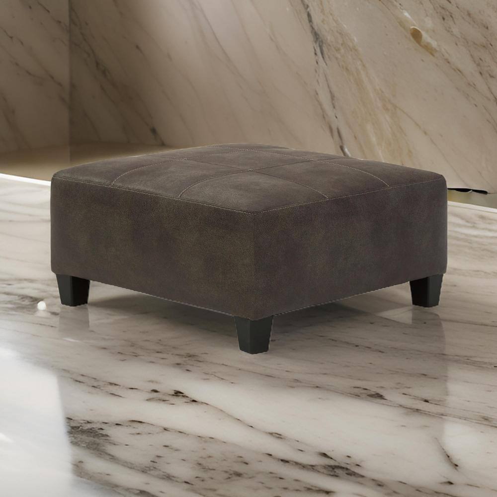Benjara Taupe and Black Foam Rectangle Accent Ottoman Large BM311726 ...