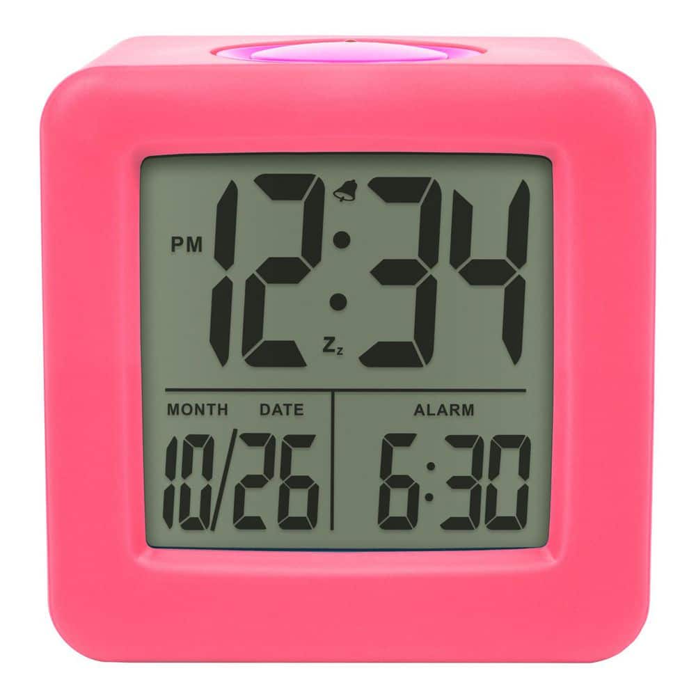 Equity by La Crosse Digital Pink Silicone Cube Alarm Clock with On ...