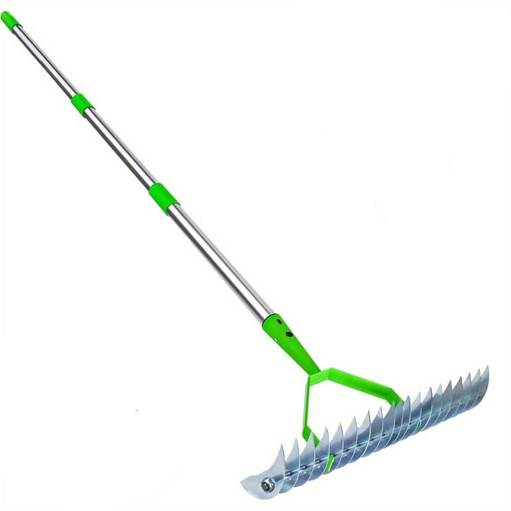 Siavonce 52.8 in. Thatch Rake, Efficient Steel Metal Lawn Grass Rake ...