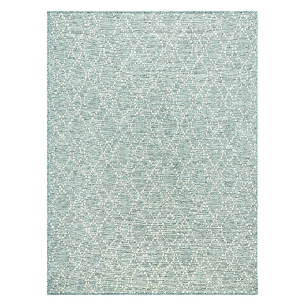 NICOLE MILLER NEW YORK Corin Distressed Aqua Blue Indoor/Outdoor 8 ft ...