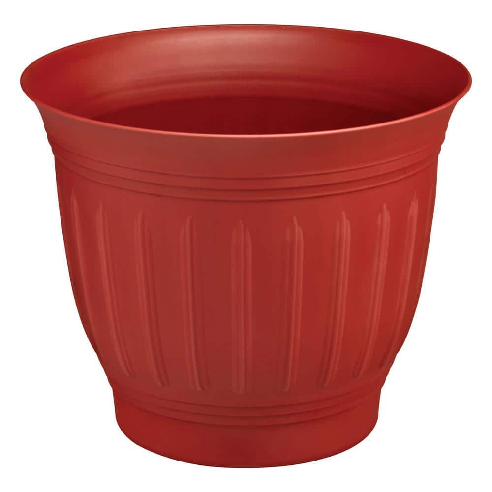 Vigoro 12 in. Eleanor Burnt Red Colonnade Plastic Planter (12 in. D x ...