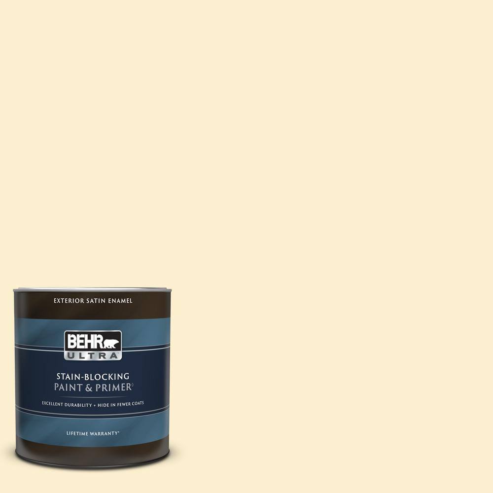 BEHR ULTRA 1 qt. #370C-2 Custard Cream Satin Enamel Exterior Paint ...