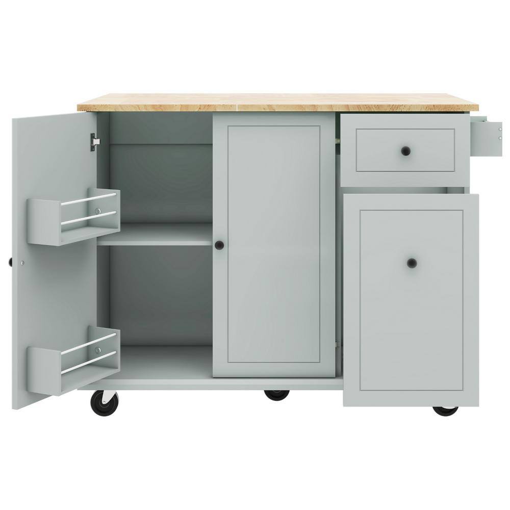 FUNKOL Grey Blue 53.9 in. Drop Leaf Large Kitchen Cart with Internal ...