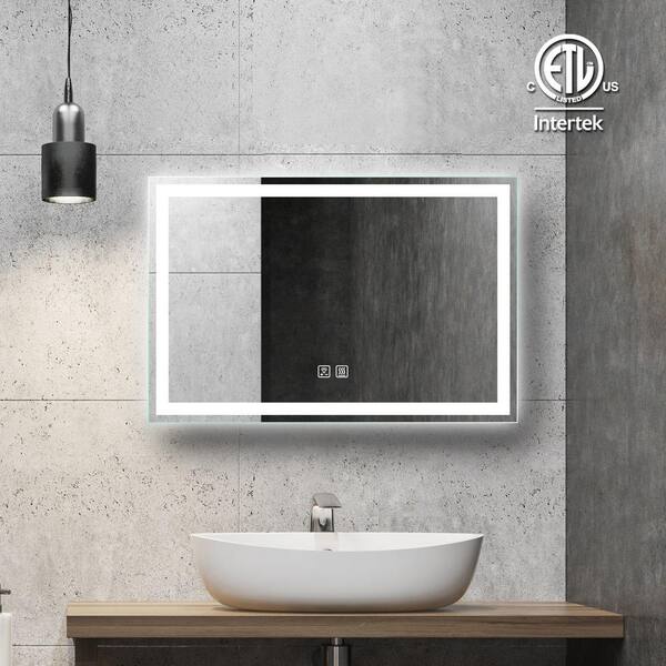 HOMLUX 36 in. W x 24 in. H Rectangular Frameless LED Light with 3-Color and Anti-Fog Wall ...