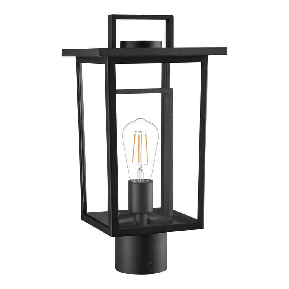 Hampton Bay Keswick 1-Light Matte Black Metal Hardwired Outdoor Weather ...