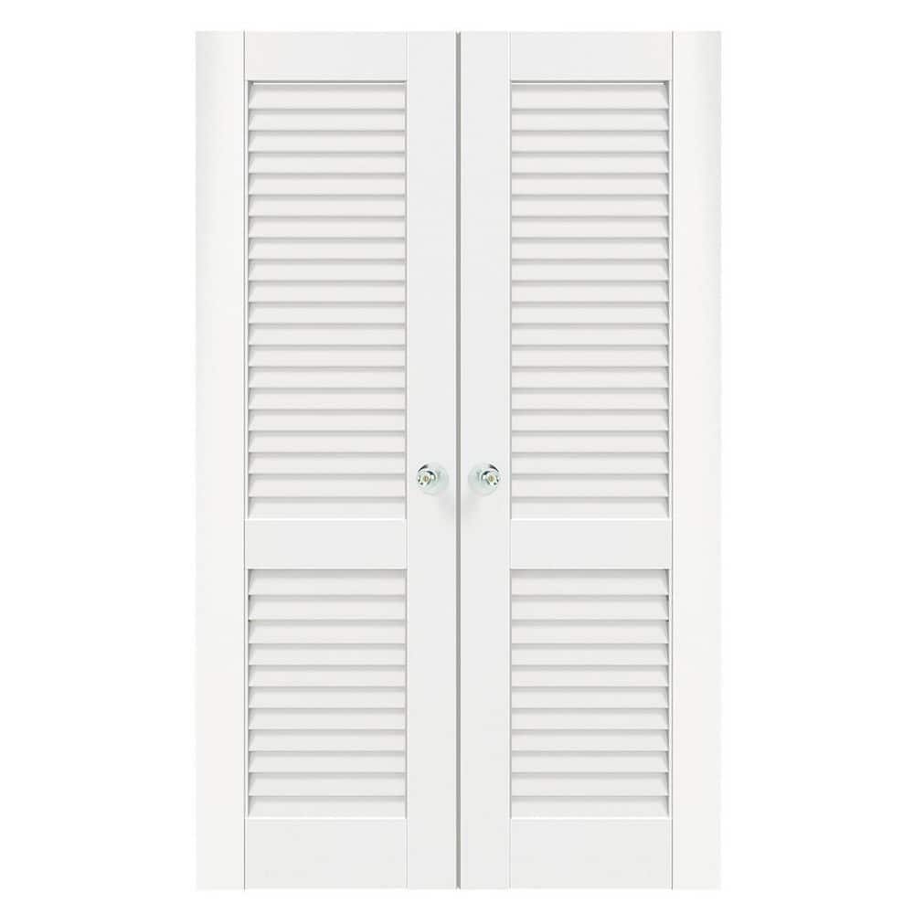 TENONER 48 in. x 80 in. Composite, MDF, Louvered Panel, Primed, White ...
