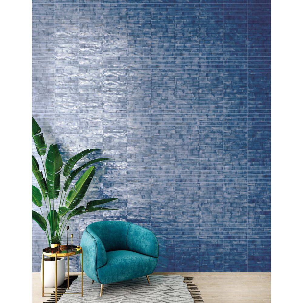 ANDOVA Uno Iris Blue 3 in. x 15 in. Matte Blue Porcelain Subway Floor ...