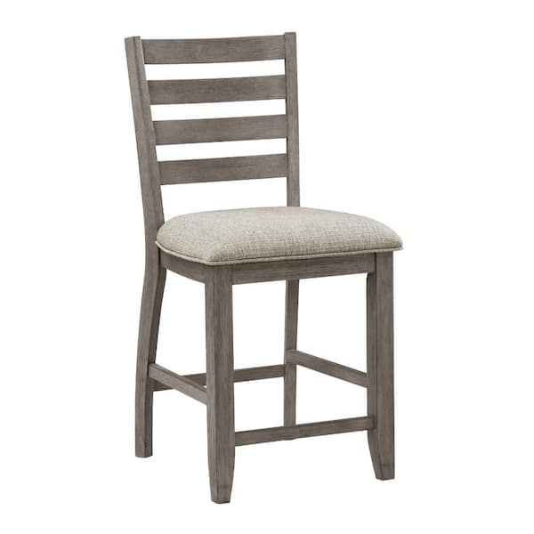 Benjara 25.5 in. Beige and Gray High Back Wood Frame Bar Stool with ...