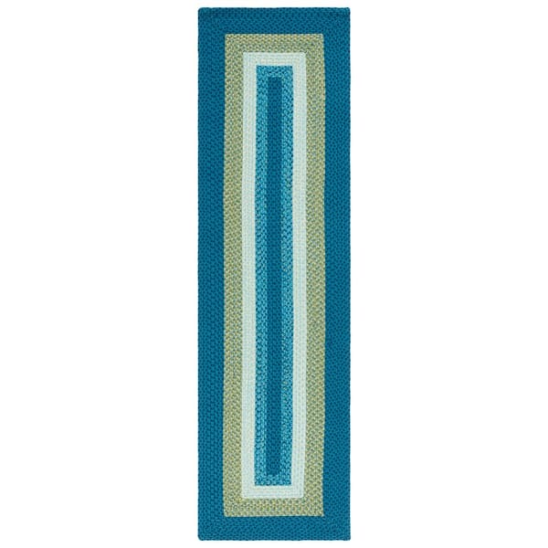 SAFAVIEH Braided Aqua/Green 2 ft. x 8 ft. Machine Washable Modern ...