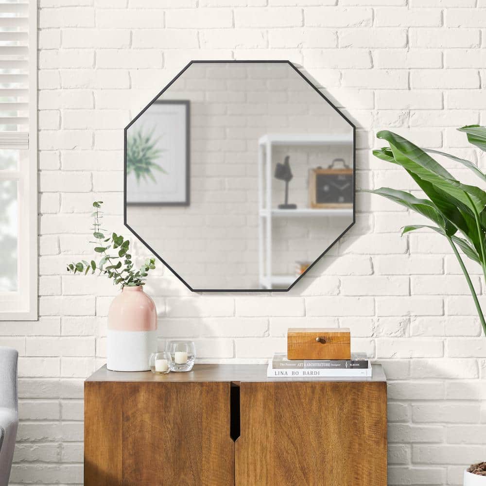 StyleWell Medium Modern Black Framed Octagon Mirror (27 in. W x 27 in ...