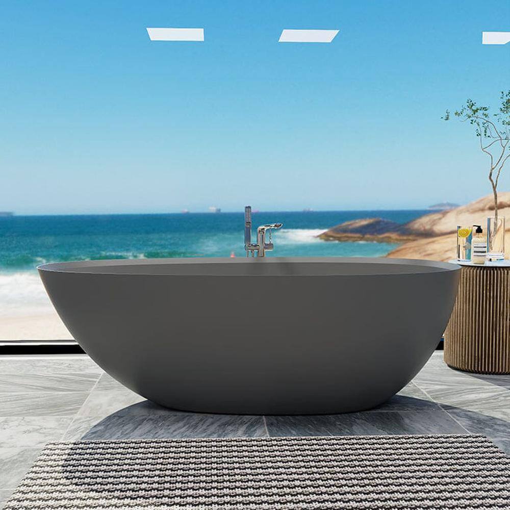 GIVING TREE 67 in. x 33.5 in. Egg-Shaped Freestanding Soaking Bathtub ...