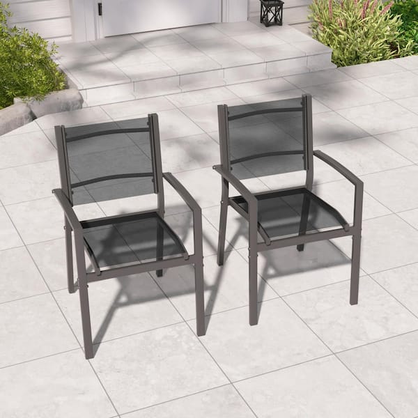 JOYESERY 2-Piece Powder-Coated Steel Outdoor Patio Dining Chairs ...