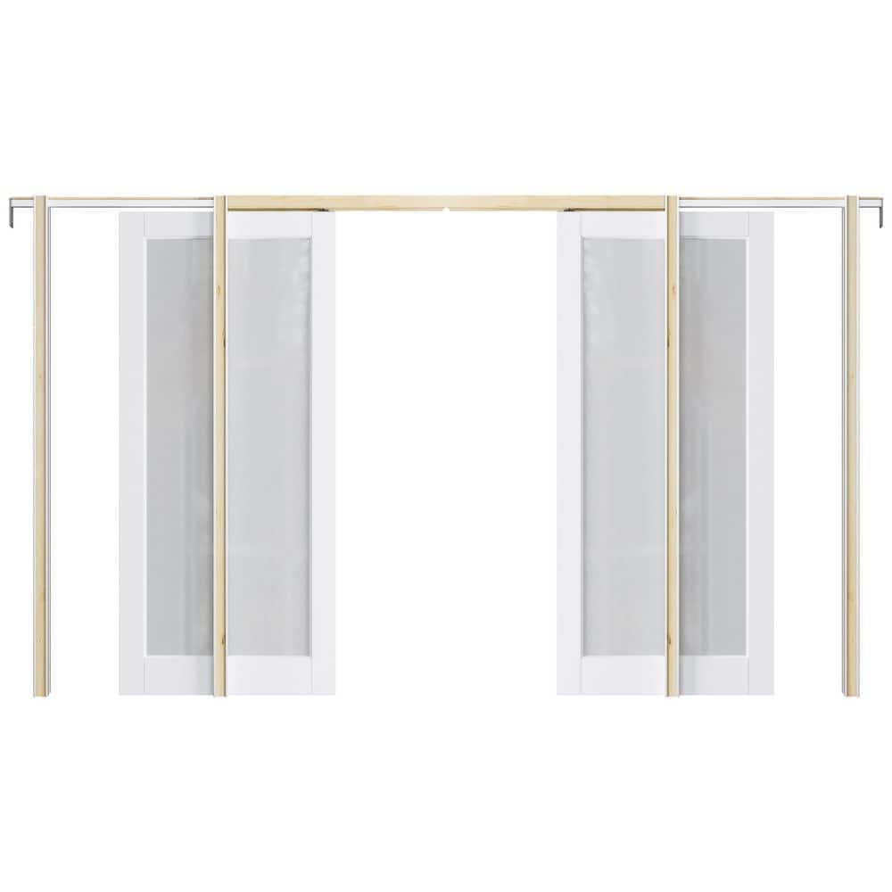 ARK DESIGN 68 in. x 80 in. 1-Lite Frosted Glass Primed White Wood Door ...