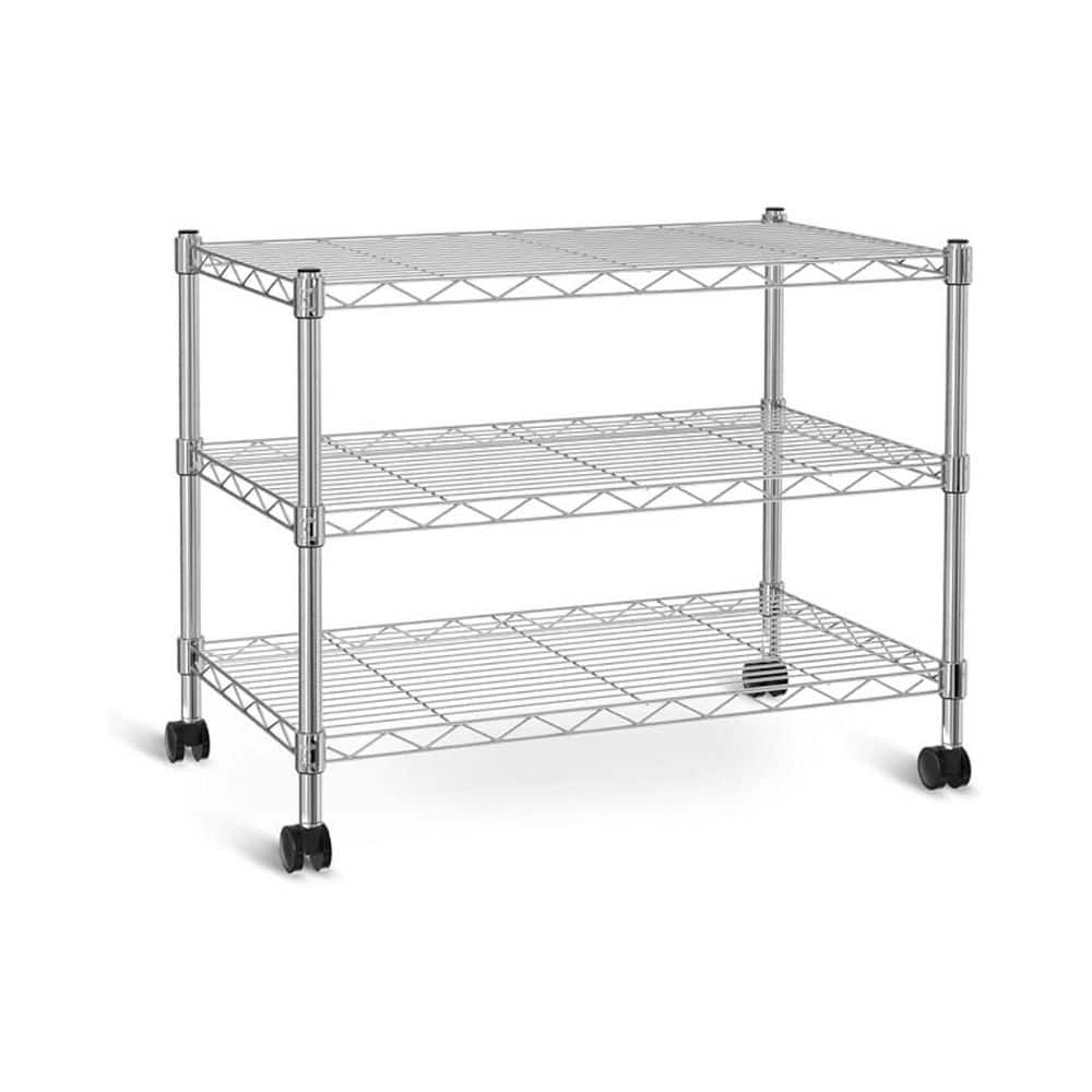 Otryad 3-Tier Chrome Metal Shelving Unit, 750 lbs Capacity Stackable Wire Storage Rack on Wheels ...