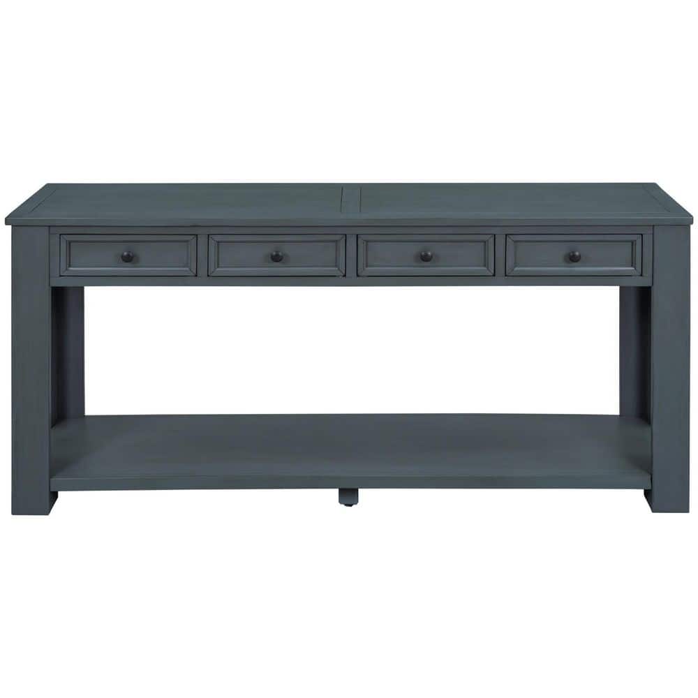 ANBAZAR 63 in. Distressed Blue Finish Standard Rectangle Wood Console ...