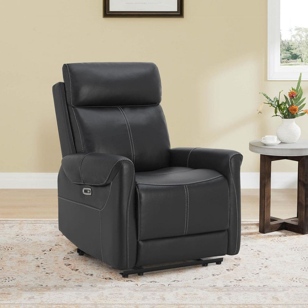Spruce & Spring Noa Black Faux Leather Wall Hunger Power Recliner with ...