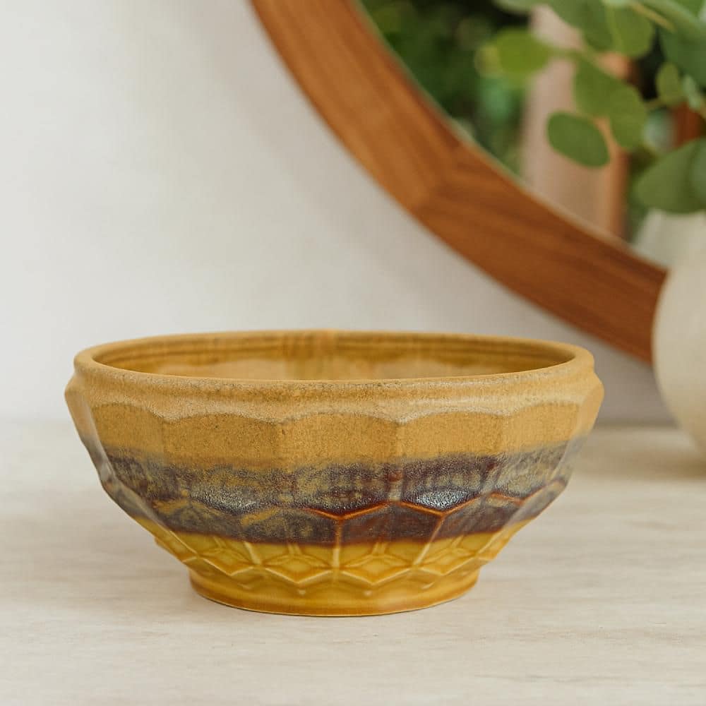 Benjara Morden Brown and Gray Round Ceramic 11.75 in. Decorative Bowl ...